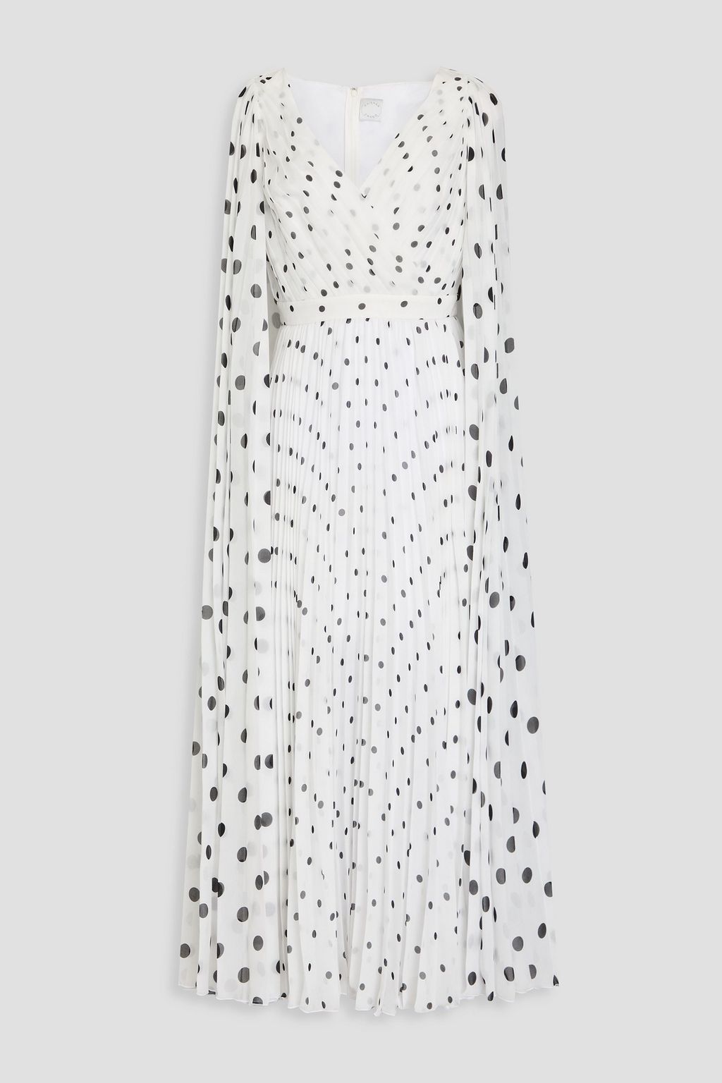 HUISHAN ZHANG Beryl cape-effect pleated polka-dot georgette midi dress ...