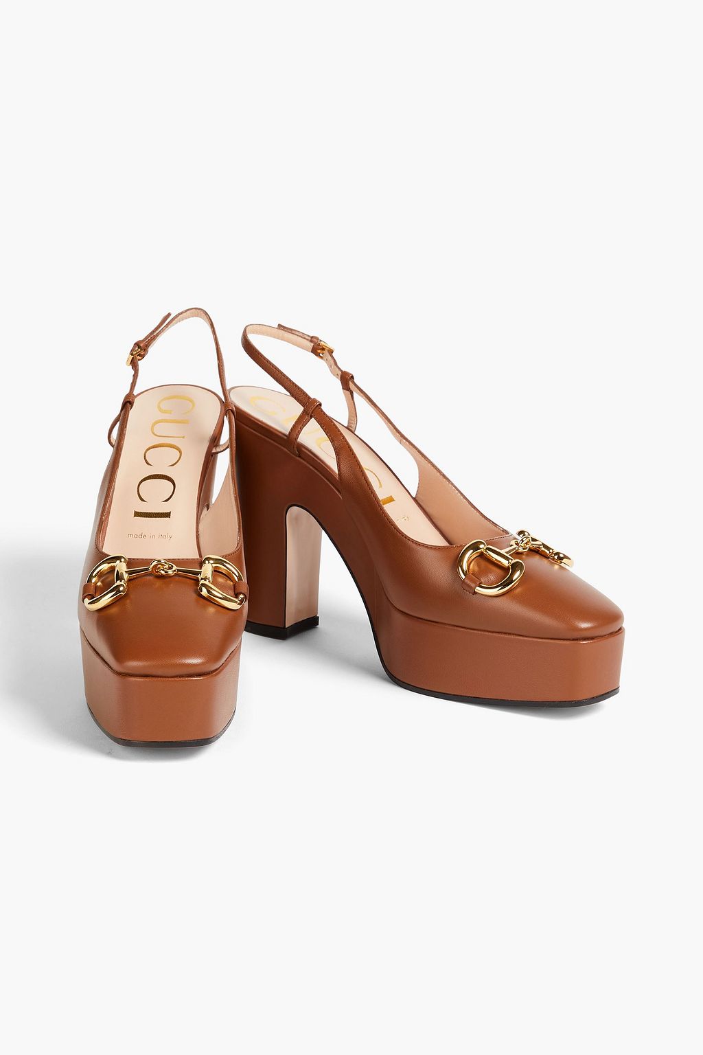 GUCCI Embellished leather platform slingback pumps | THE OUTNET