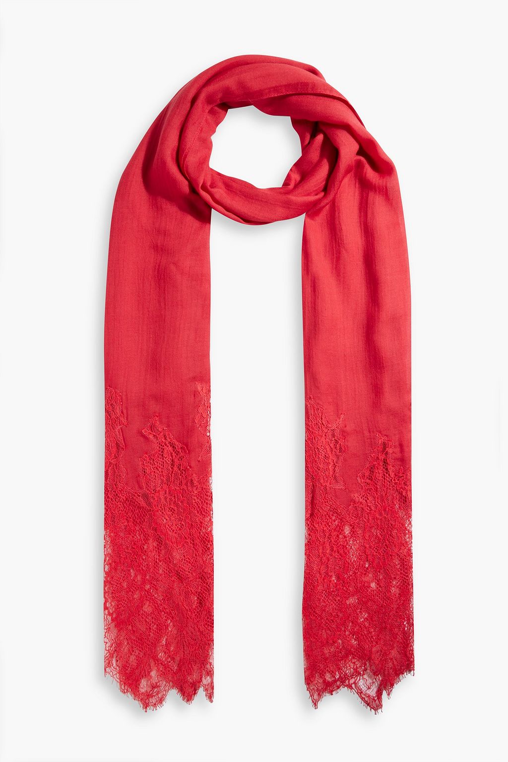 VALENTINO GARAVANI Lace-trimmed cotton-blend scarf | THE OUTNET