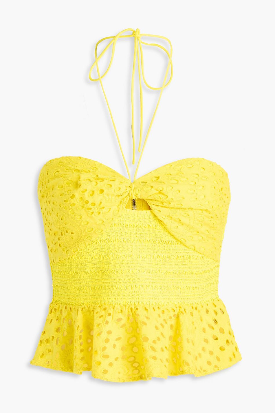 ALICE + OLIVIA Livia broderie anglaise cotton peplum halterneck top ...