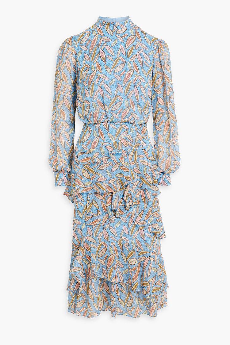 SALONI Isa ruffled printed silk-chiffon midi dress | THE OUTNET
