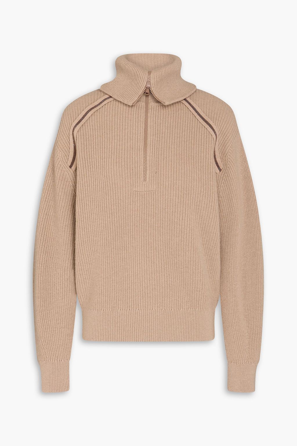 BRUNELLO CUCINELLI Bead-embellished ribbed cashmere turtleneck sweater ...