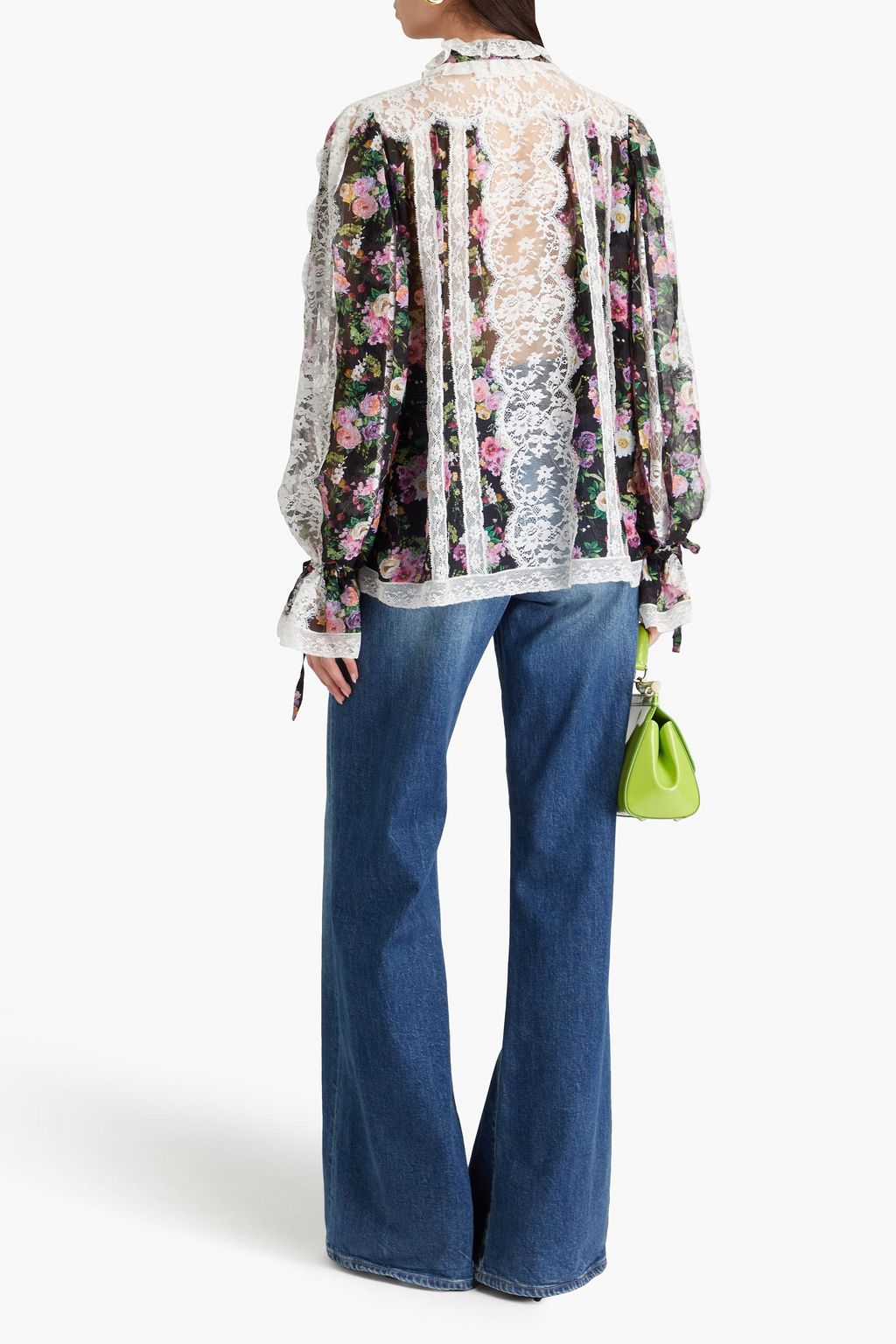 DOLCE&GABBANA Lace-trimmed floral-print silk blouse | THE OUTNET