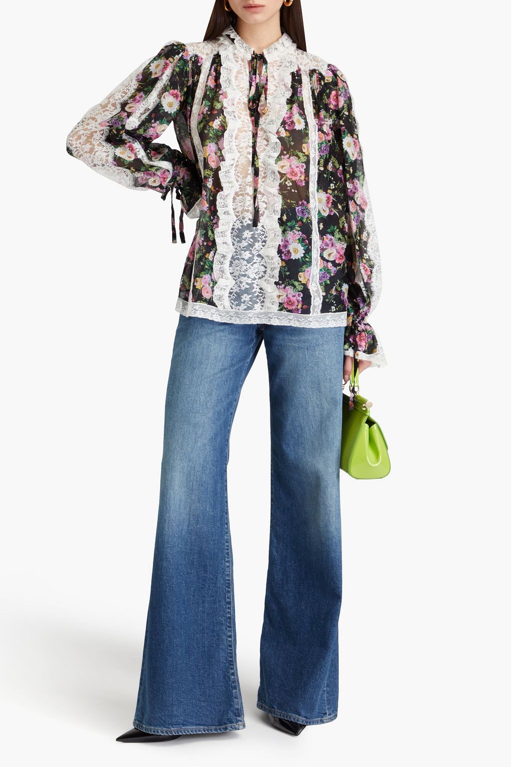 DOLCE&GABBANA Lace-trimmed floral-print silk blouse | THE OUTNET