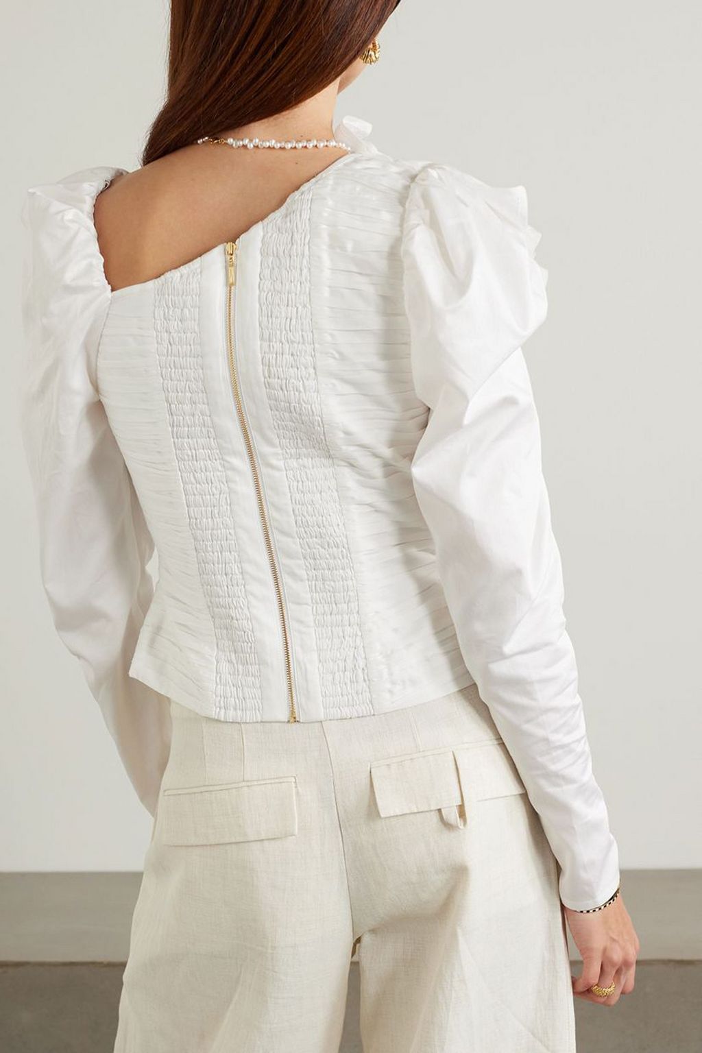 AJE. Adelia asymmetric ruffled cotton-poplin top | THE OUTNET