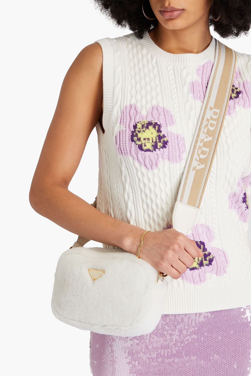 PRADA Shearling shoulder bag | THE OUTNET