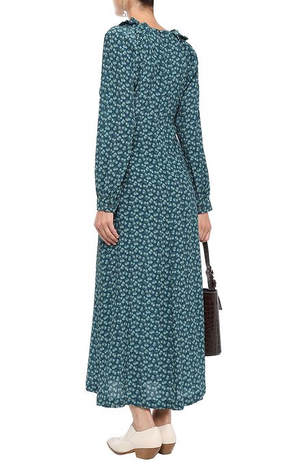 Teal Provence ruffle-trimmed floral-print crinkled-silk maxi dress ...