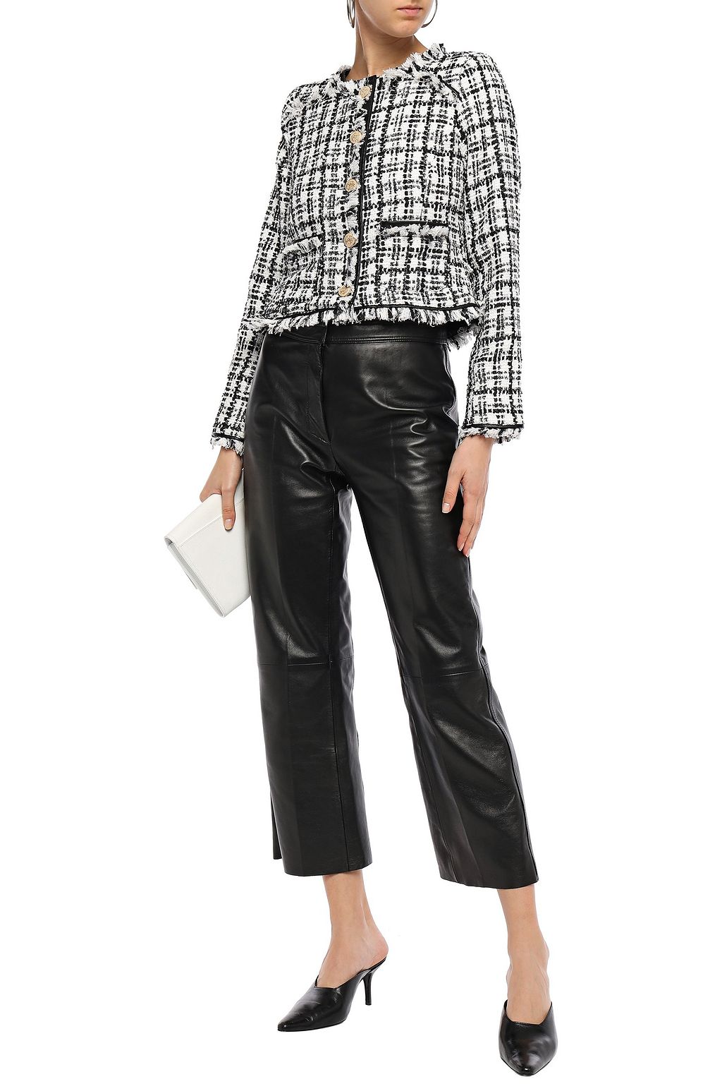 WALTER BAKER Baca faux leather-trimmed bouclé-tweed jacket | THE OUTNET