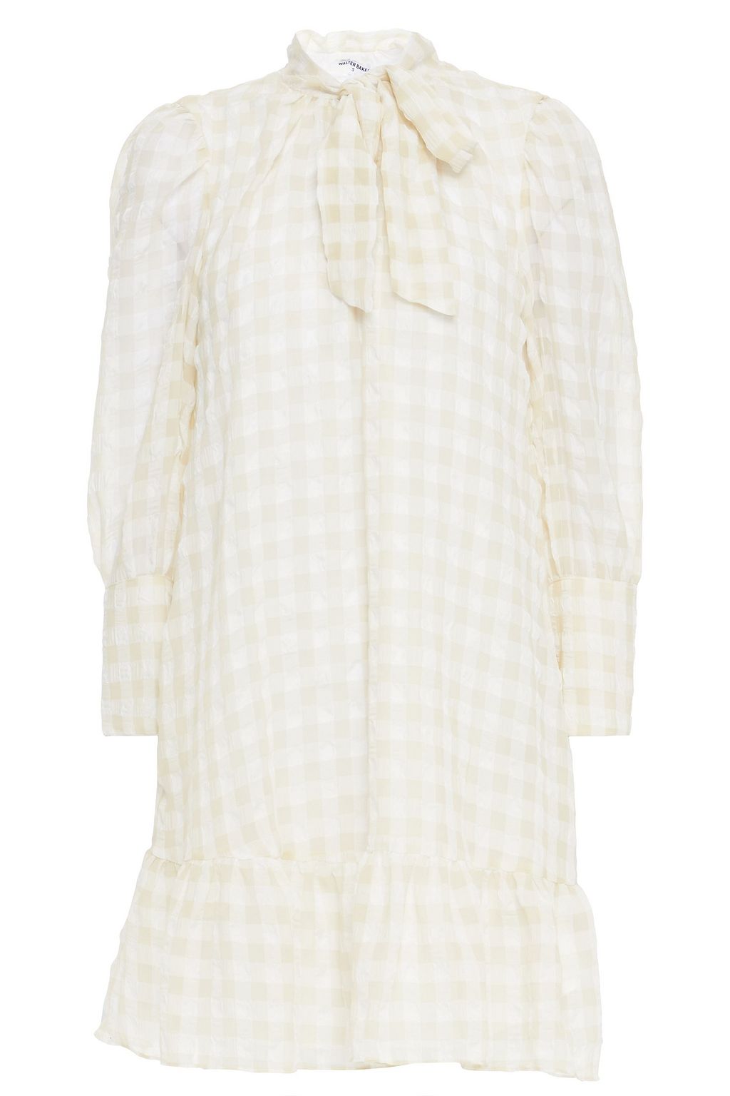 WALTER BAKER Alia pussy-bow gingham seersucker mini dress | THE OUTNET