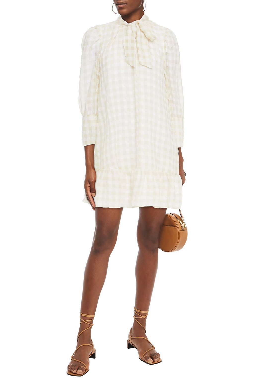WALTER BAKER Alia pussy-bow gingham seersucker mini dress | THE OUTNET