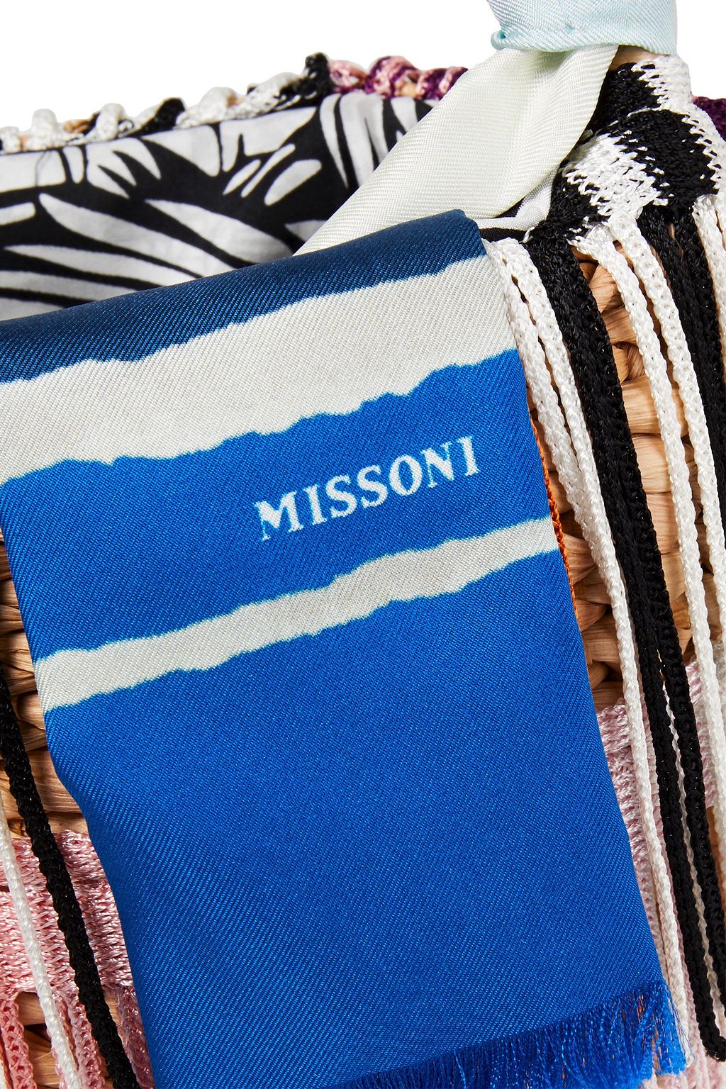MISSONI Fringed crochet-knit and straw bucket bag | THE OUTNET