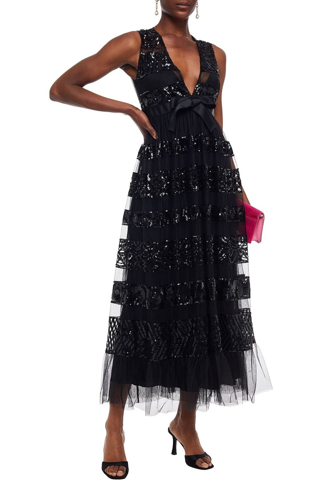 Redvalentino Embellished Gathered Point Desprit Tulle Midi Dress The