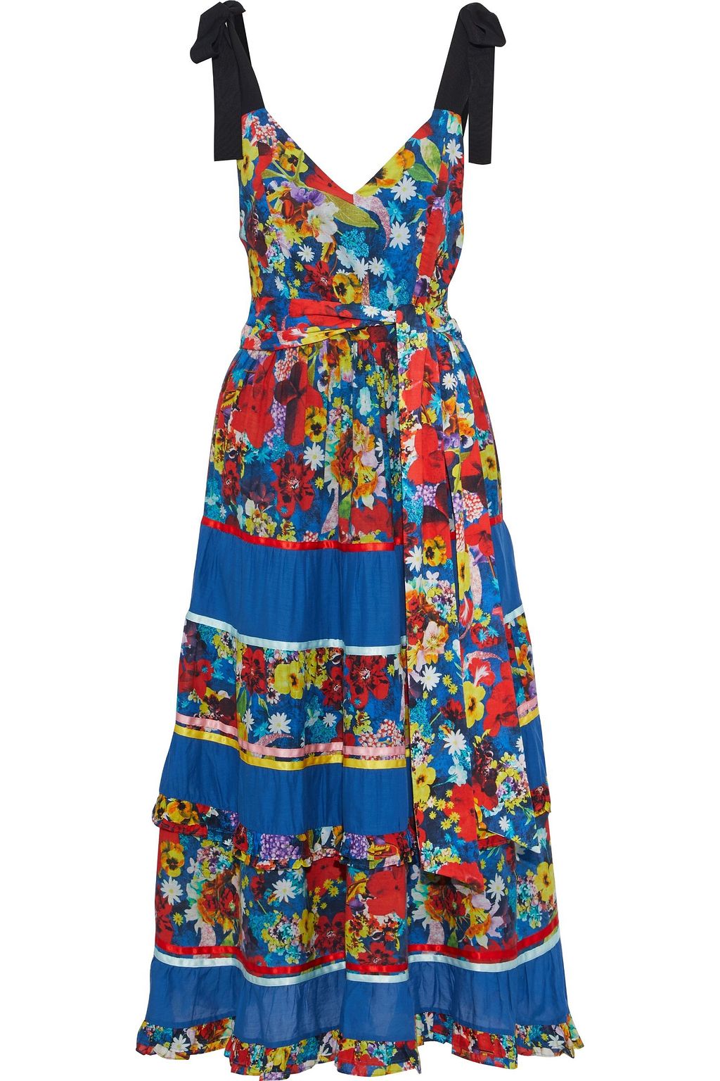 ALICE + OLIVIA Gayla belted tiered floral-print cotton-voile midi dress ...