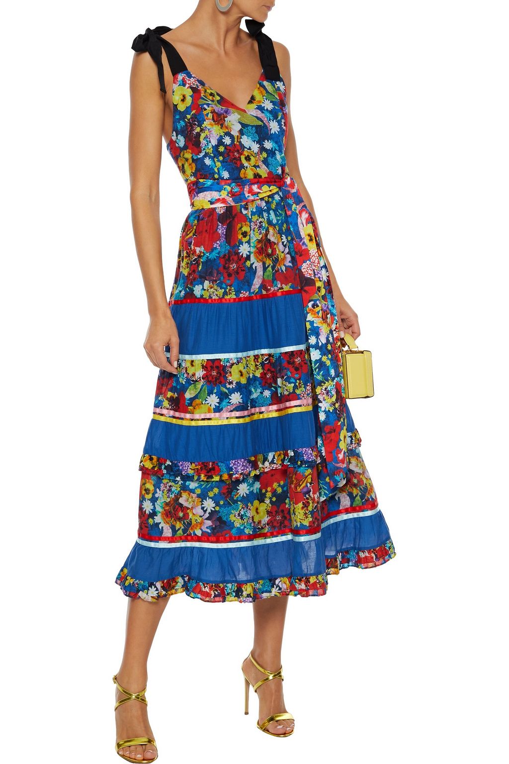 ALICE + OLIVIA Gayla belted tiered floral-print cotton-voile midi dress ...