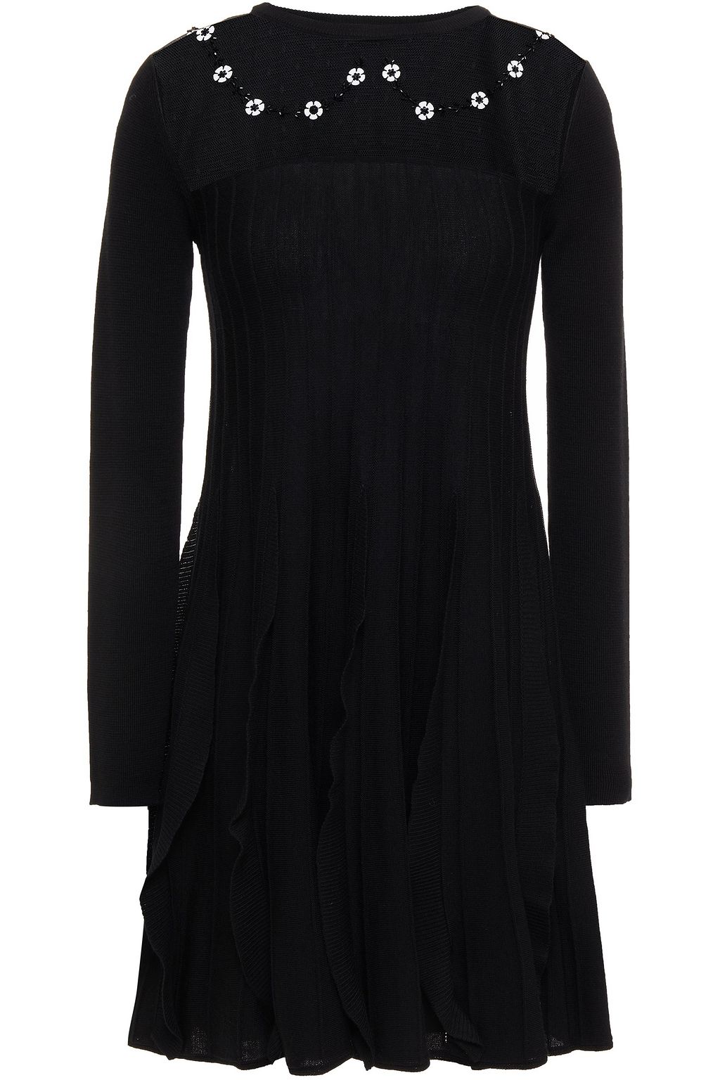 Redvalentino Embellished Point Desprit Paneled Wool Mini Dress The