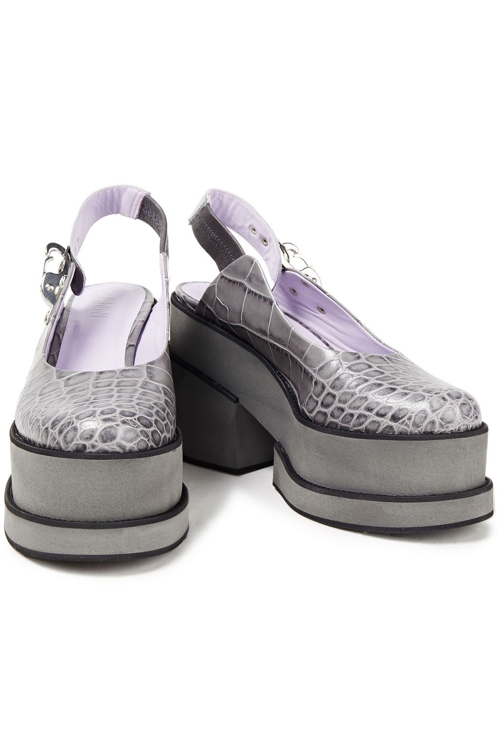 Gray Croc-effect leather platform pumps | GANNI | THE OUTNET