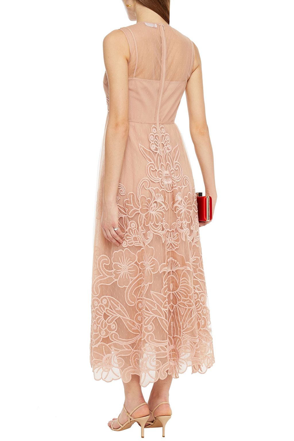 Redvalentino Embroidered Organza And Silk Point Desprit Midi Dress