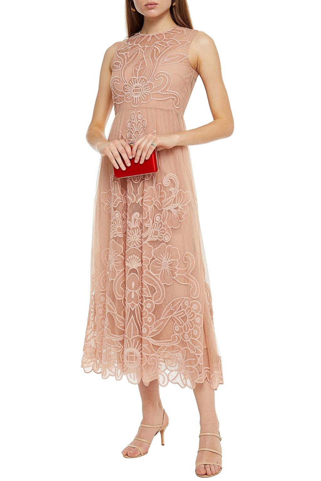 Redvalentino Embroidered Organza And Silk Point Desprit Midi Dress