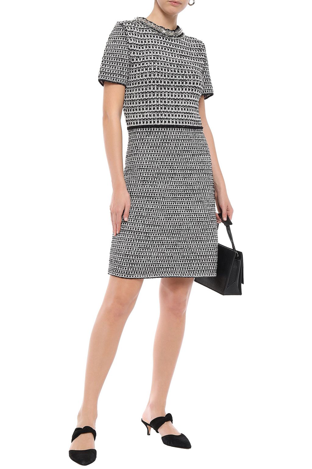 TORY BURCH Frayed embellished metallic tweed mini dress | THE OUTNET