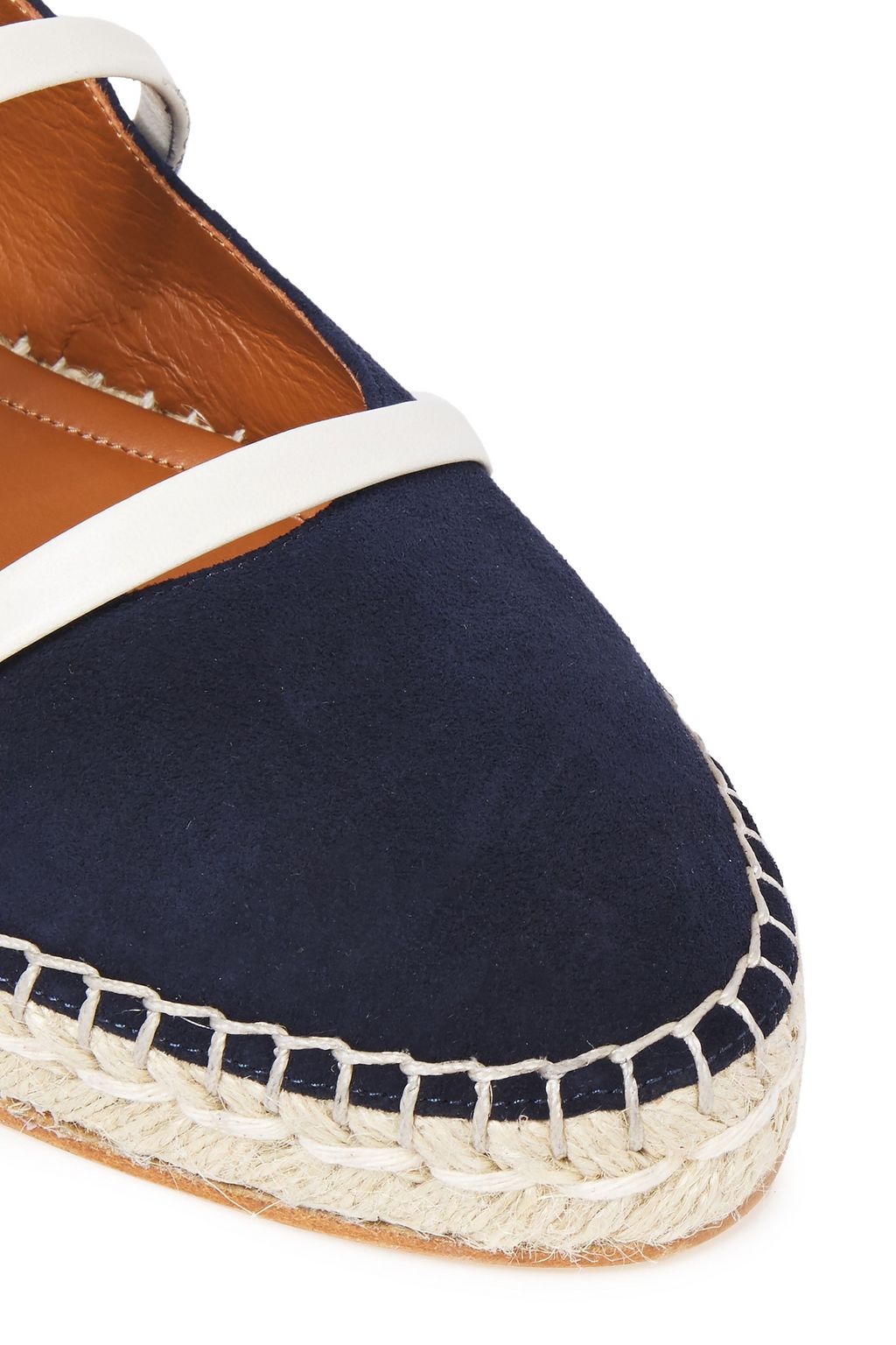 Midnight blue Selina leather-trimmed suede espadrille ballet flats ...