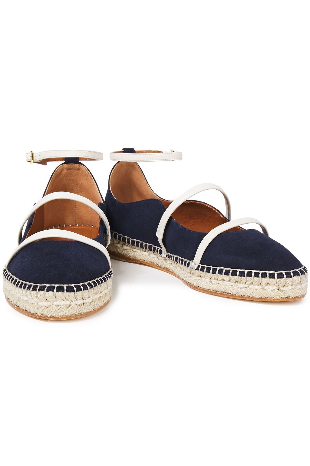 Midnight blue Selina leather-trimmed suede espadrille ballet flats ...
