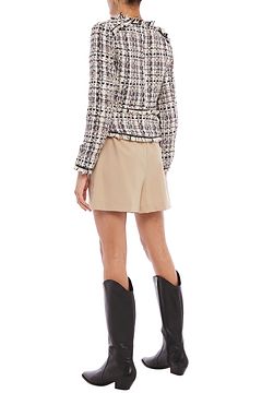 WALTER BAKER Baca faux leather-trimmed frayed tweed jacket | THE OUTNET