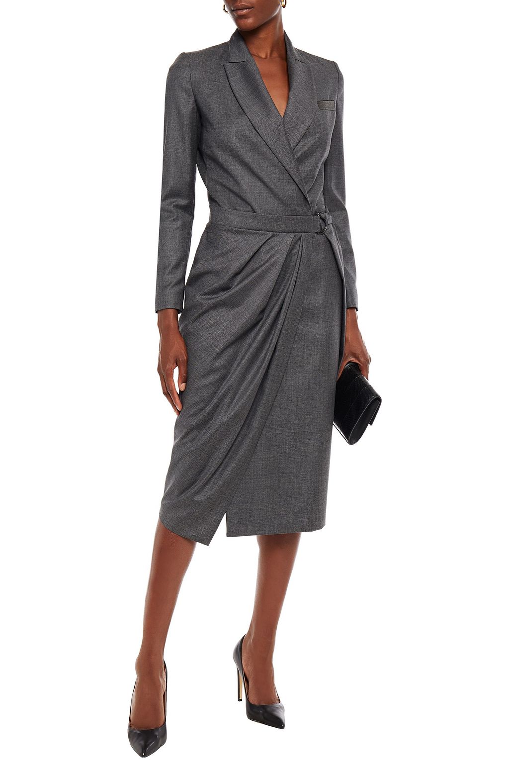 Brunello Cucinelli Bead Embellished Wool Twill Midi Wrap Dress The Outnet