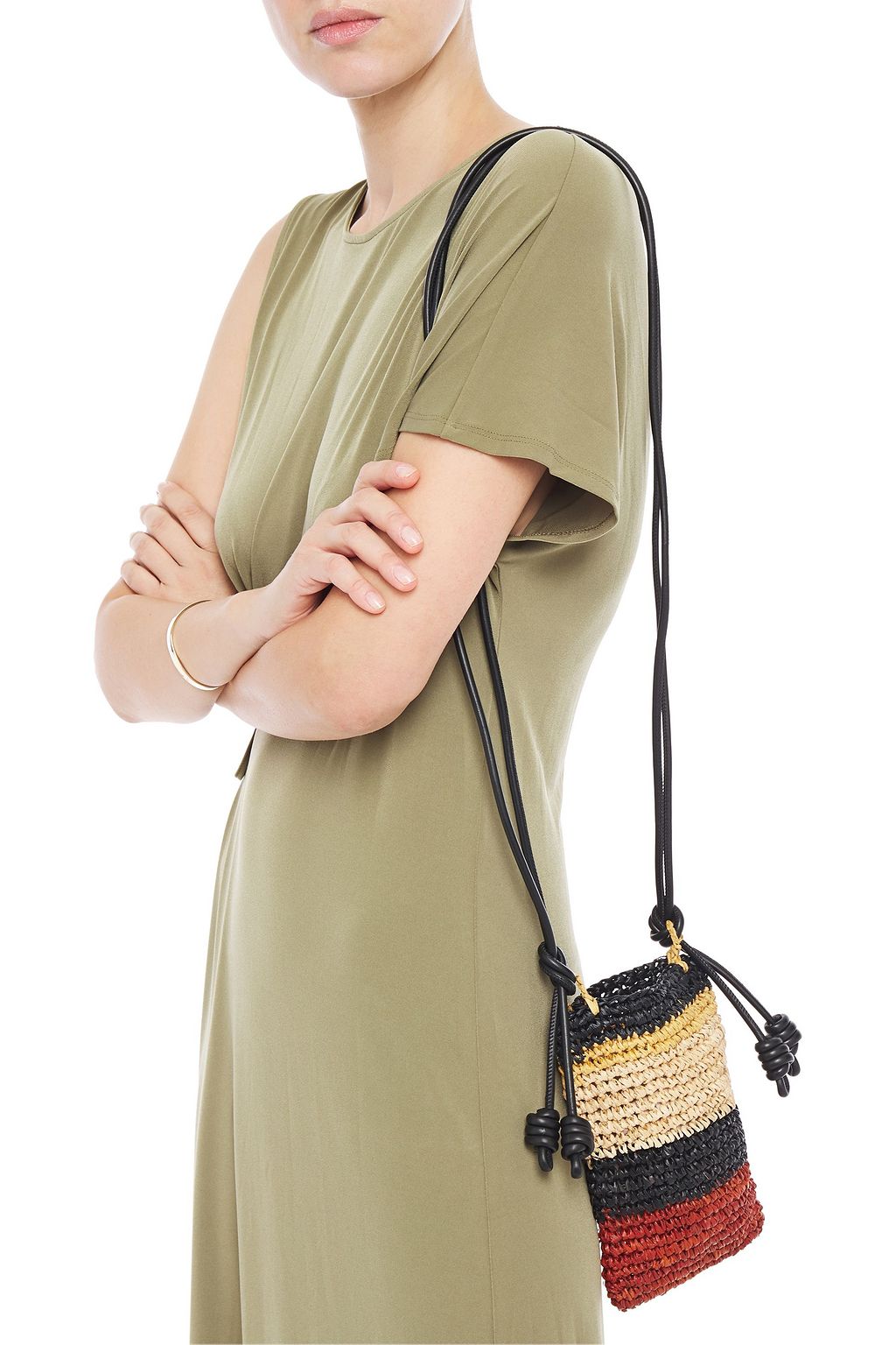 Ulla Johnson Sefina Leather-trimmed Color-block Braided Raffia Shoulder ...