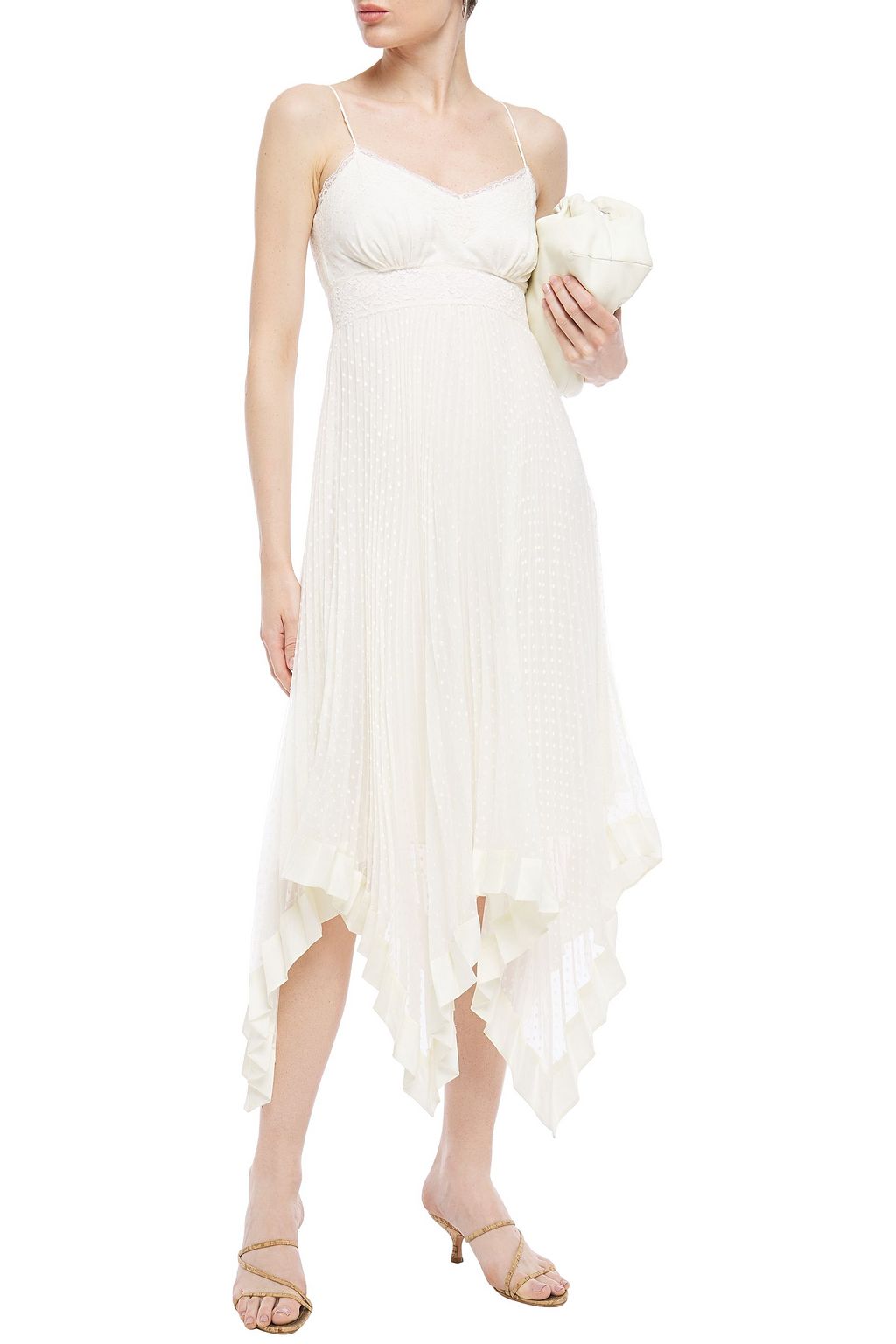 Zimmermann Espionage Lace Trimmed Pleated Swiss Dot Chiffon Midi Slip