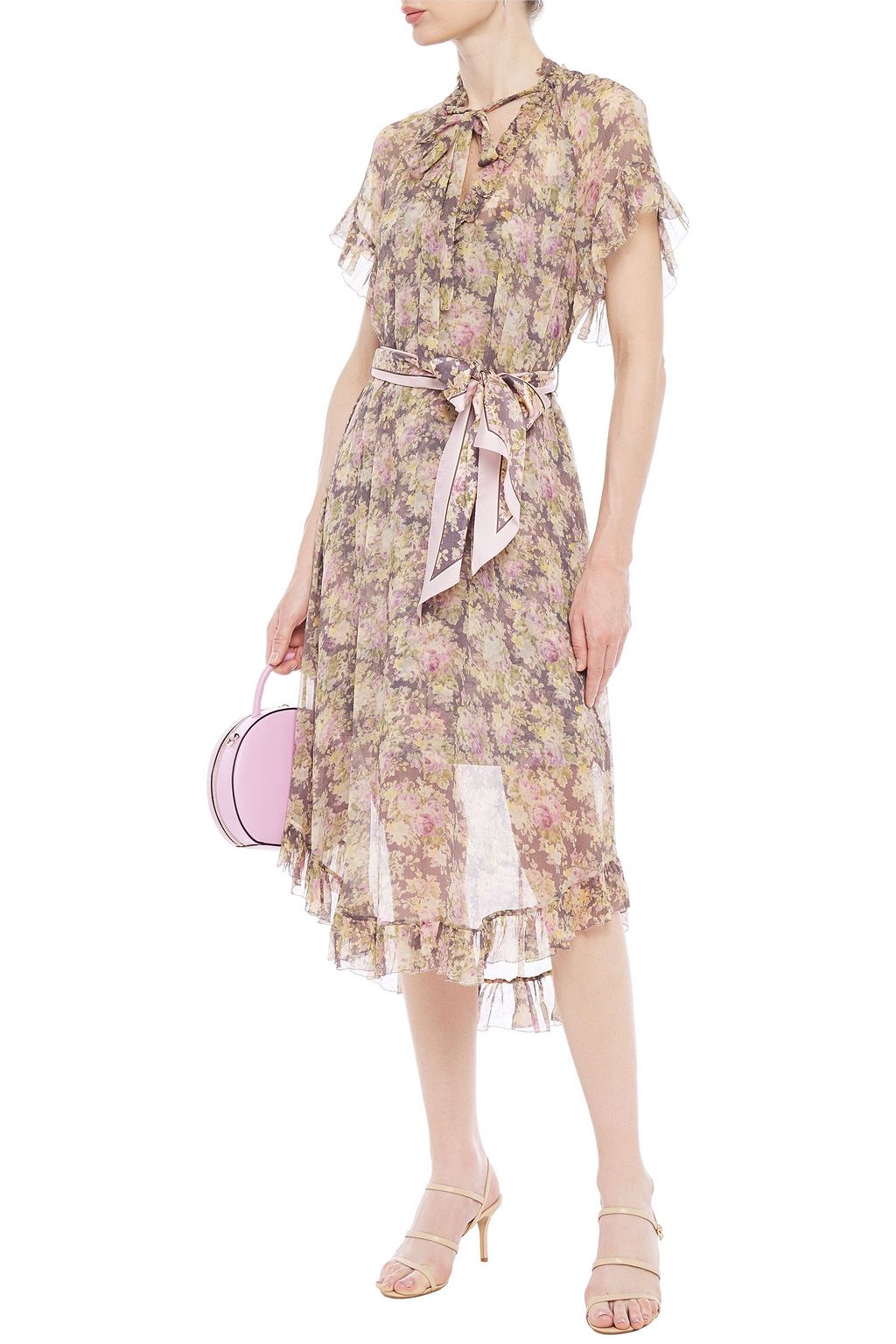 Zimmermann Sabotage Frilled Tie Neck Floral Print Silk Georgette Midi
