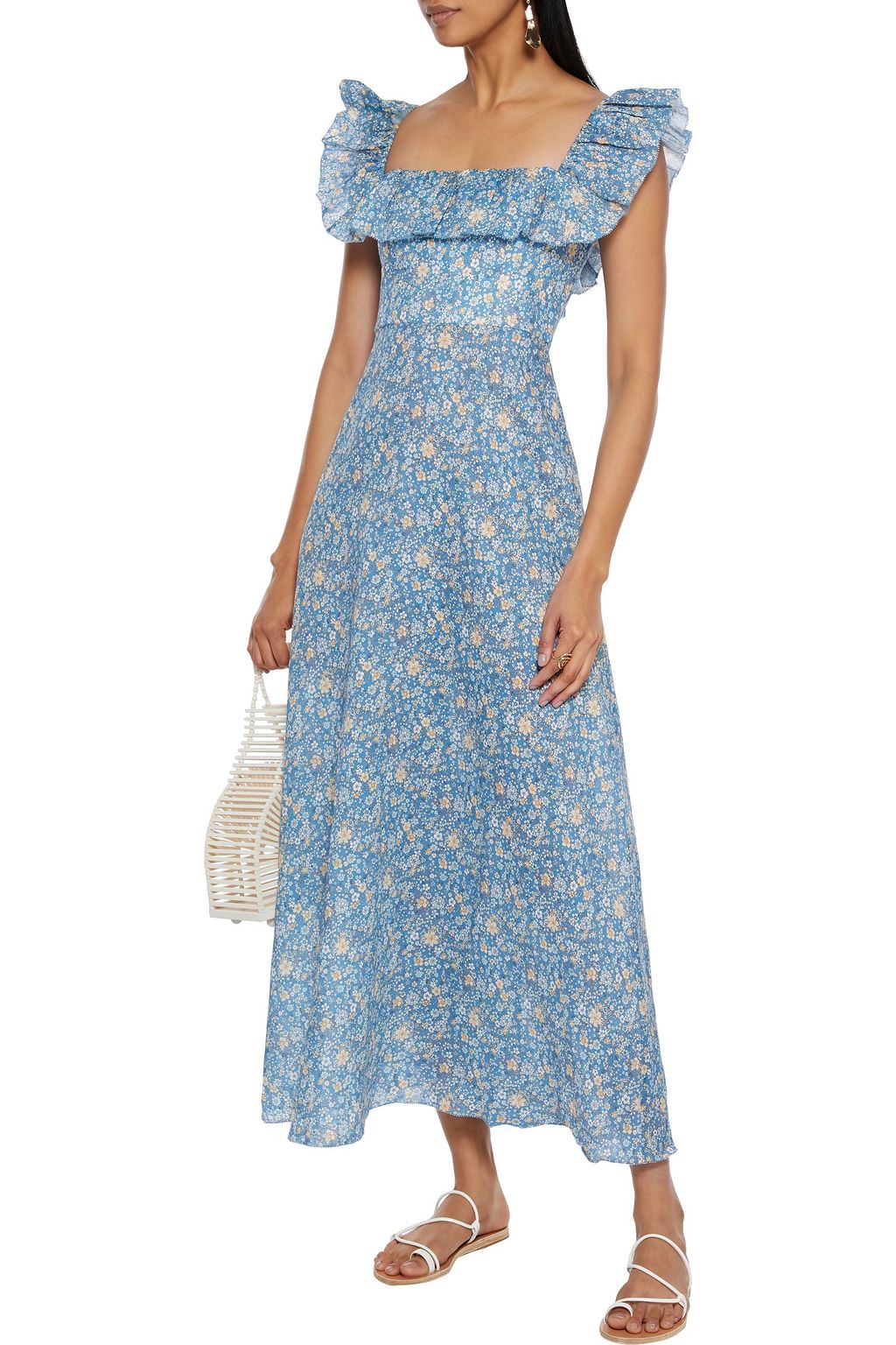 Zimmermann Carnaby Ruffled Floral Print Linen Maxi Dress The Outnet