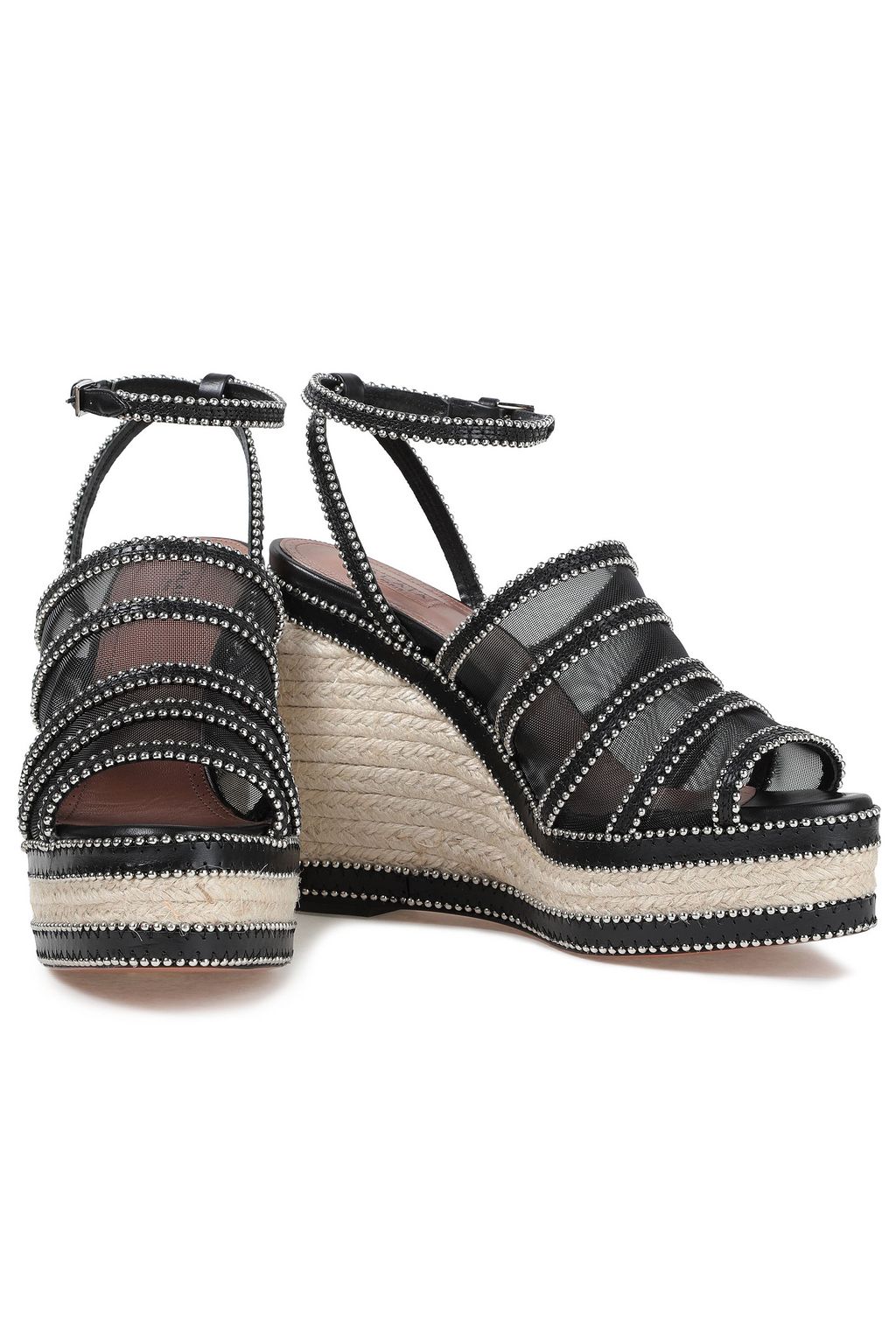 ALAÏA Studded leather and mesh espadrille wedge sandals | THE OUTNET