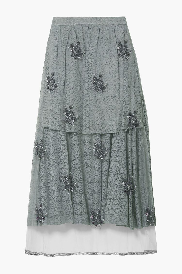 STELLA MCCARTNEY Isabella layered embellished tulle and Leavers lace ...