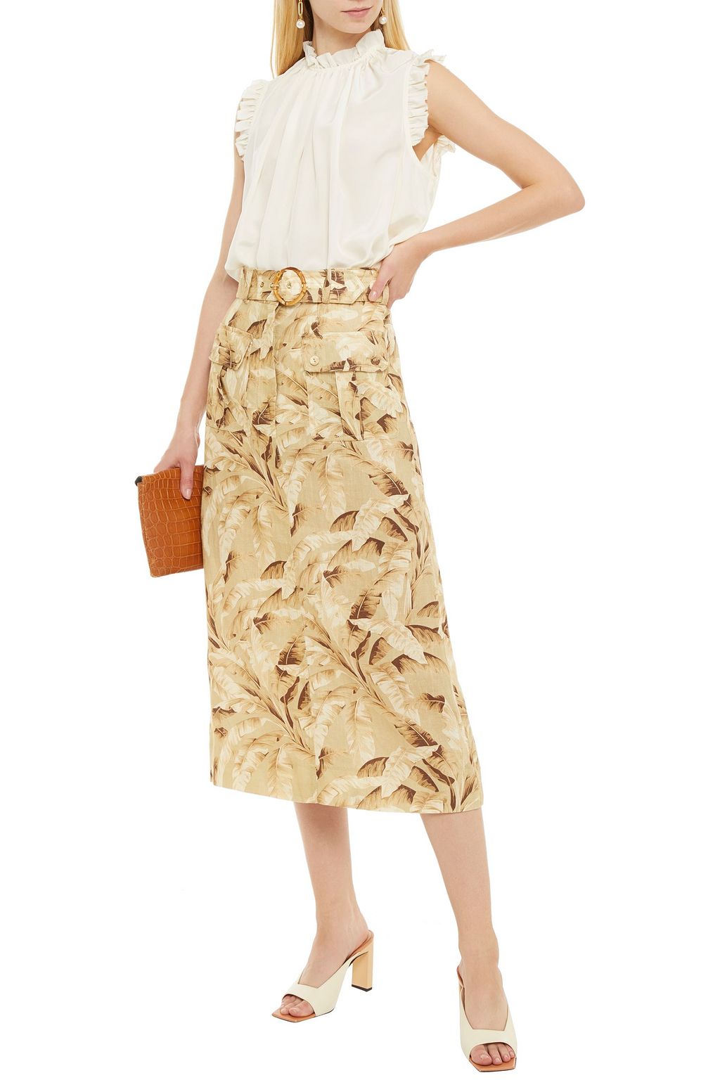Zimmermann Super Eight Safari Belted Printed Linen Midi Skirt The Outnet