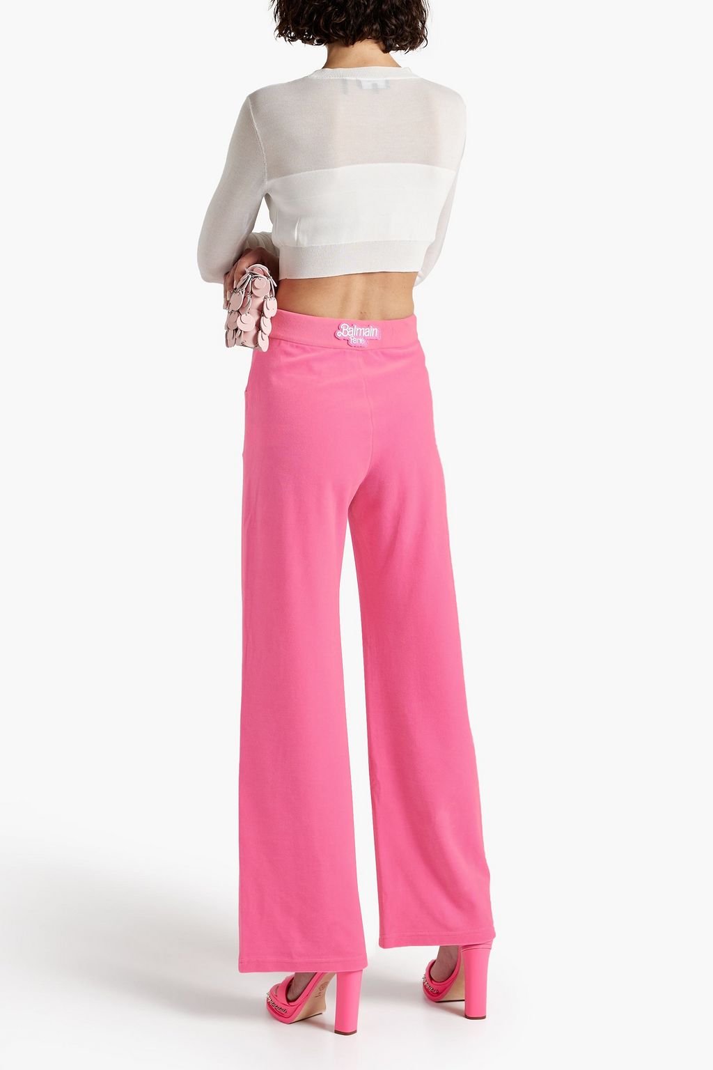 BALMAIN + Barbie appliquéd cotton-blend velour track pants | THE OUTNET