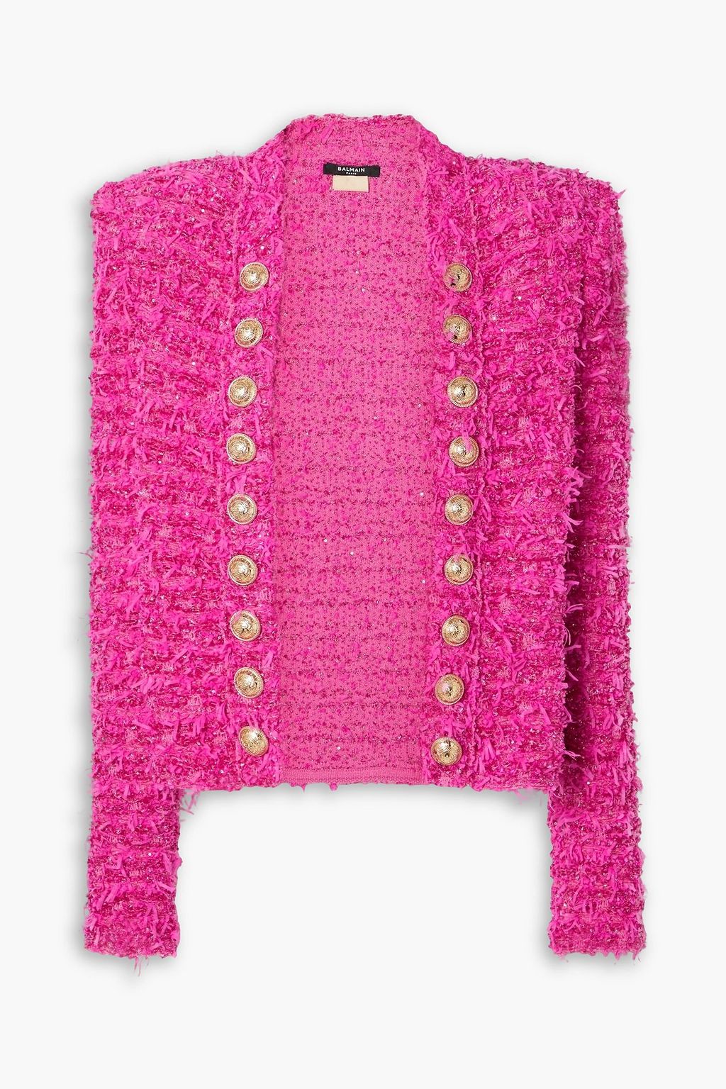 BALMAIN + Barbie embellished metallic bouclé-tweed blazer | THE OUTNET
