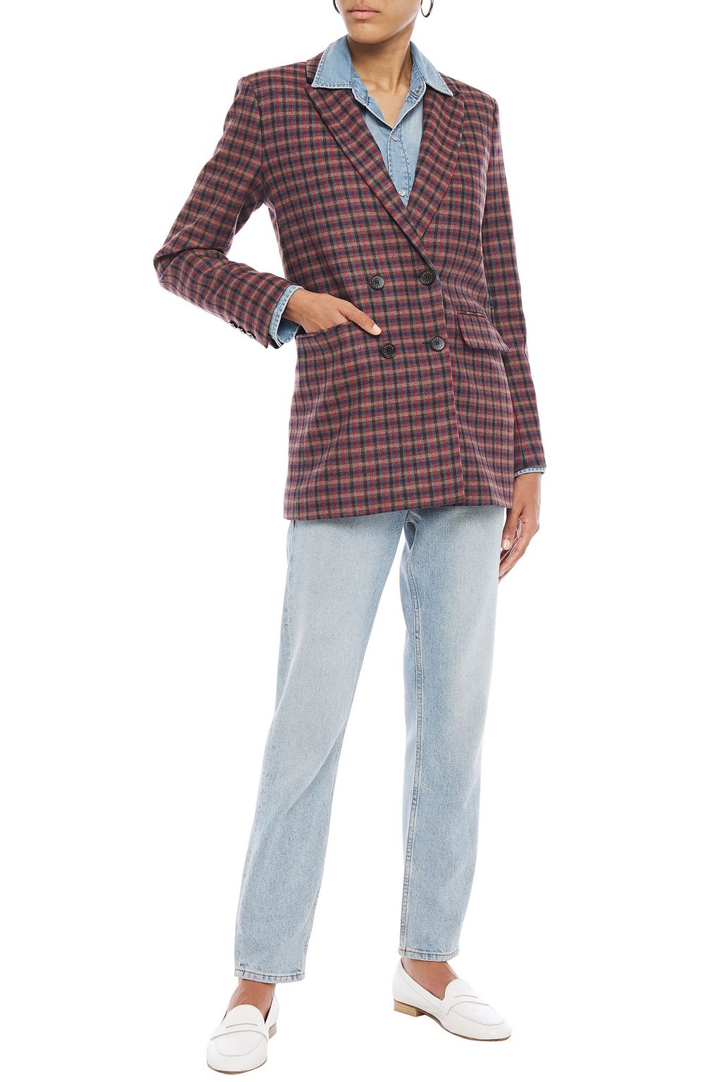SANDRO Toms double-breasted checked wool-blend blazer | THE OUTNET