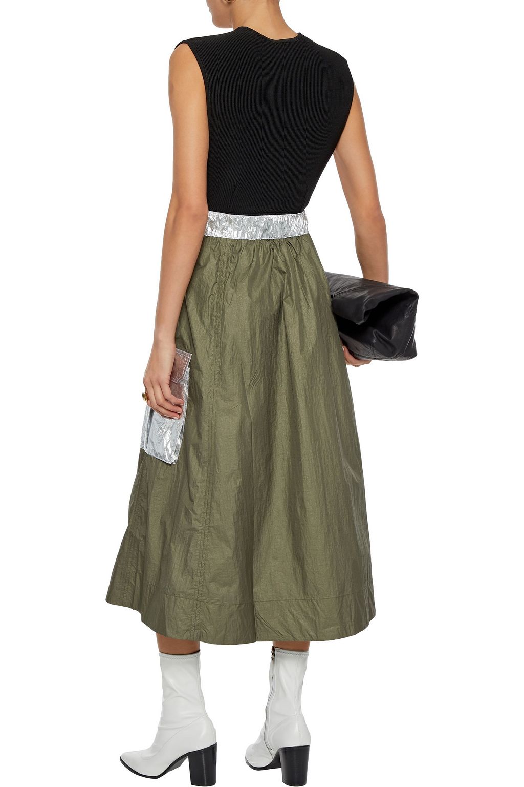 Army green Metallic shell midi skirt | GANNI | THE OUTNET