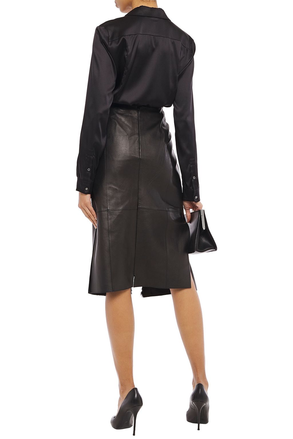 AKRIS Shearling-trimmed leather skirt | THE OUTNET