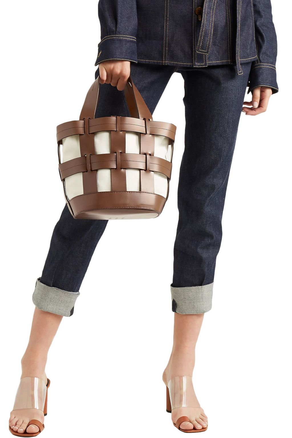 TRADEMARK Cooper caged leather and canvas tote | THE OUTNET