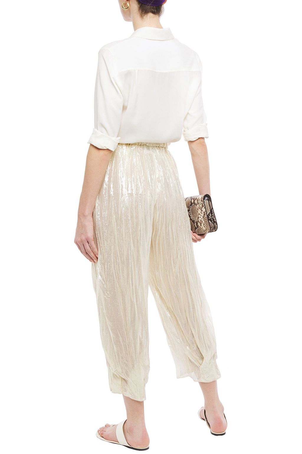 Cream Cropped lamé wide-leg pants | Sale up to 70% off | THE OUTNET ...