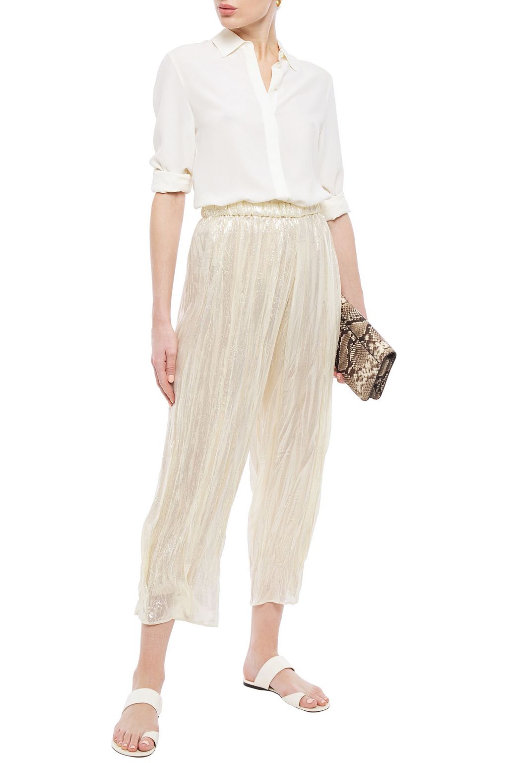 Cream Cropped lamé wide-leg pants | Sale up to 70% off | THE OUTNET ...