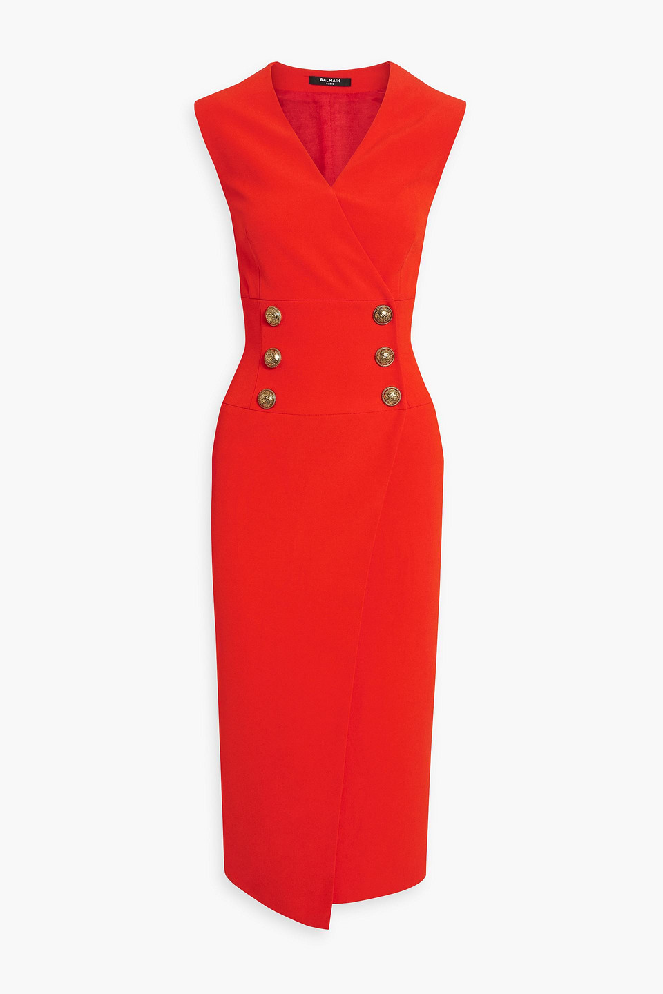 Balmain Crepe Midi Wrap Dress In Tomato Red | ModeSens