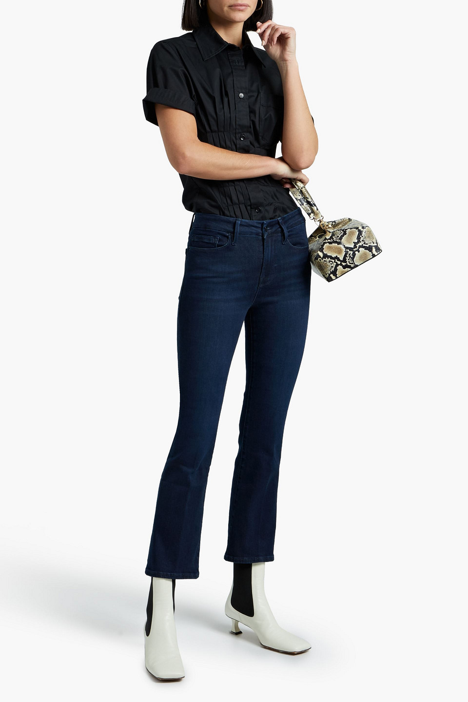 Frame Le Crop Mini Boot Cropped Mid-rise Bootcut Jeans In Mid Denim ...
