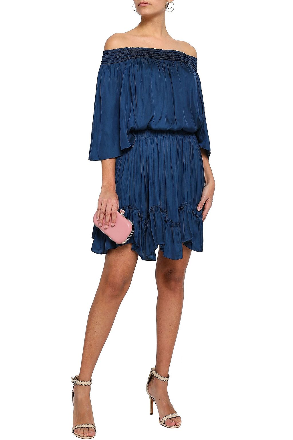 Halston Heritage Off The Shoulder Ruched Satin Mini Dress The Outnet