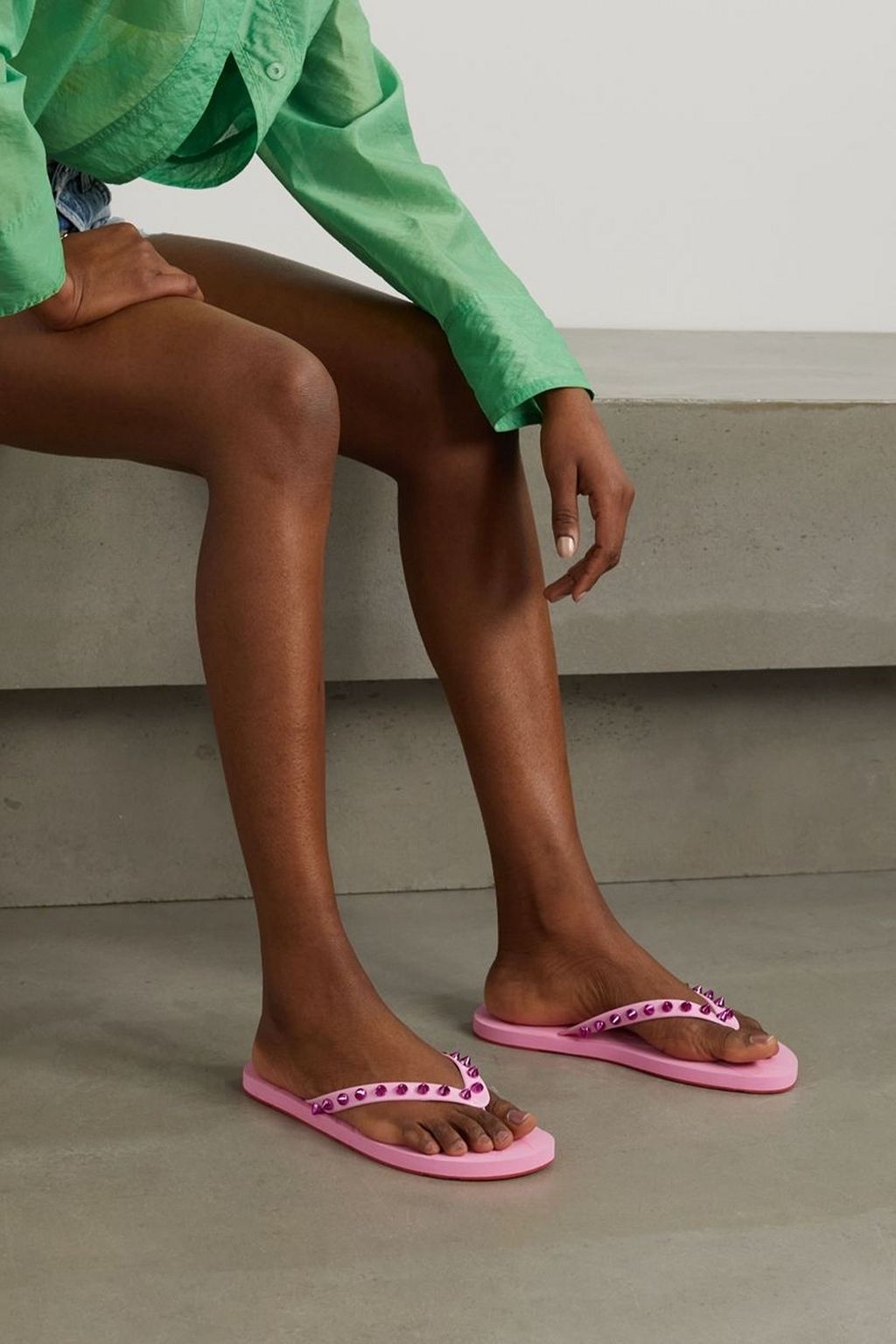 CHRISTIAN LOUBOUTIN Loubi Flip spiked rubber flip flops | THE OUTNET