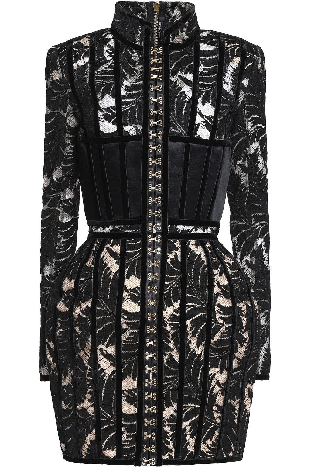 BALMAIN Velvet-trimmed lace mini dress | THE OUTNET