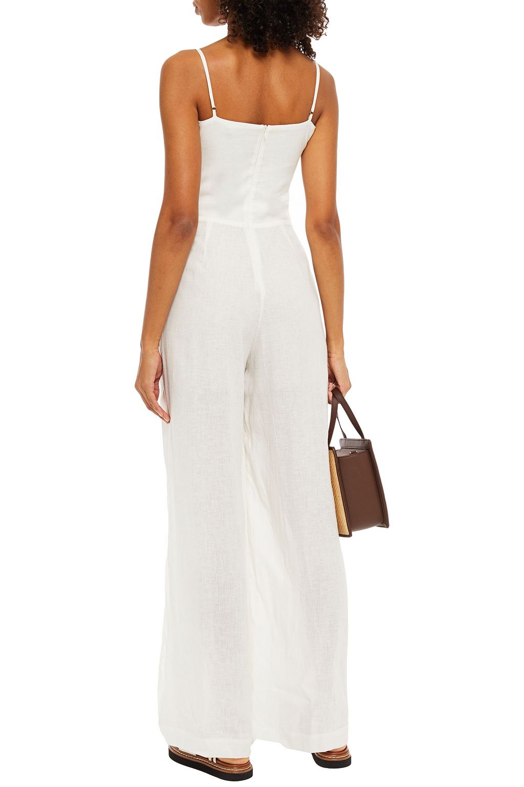 VIX PAULA HERMANNY Lace-up linen-blend wide-leg jumpsuit | THE OUTNET