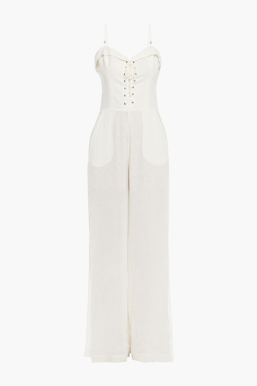 VIX PAULA HERMANNY Lace-up linen-blend wide-leg jumpsuit | THE OUTNET