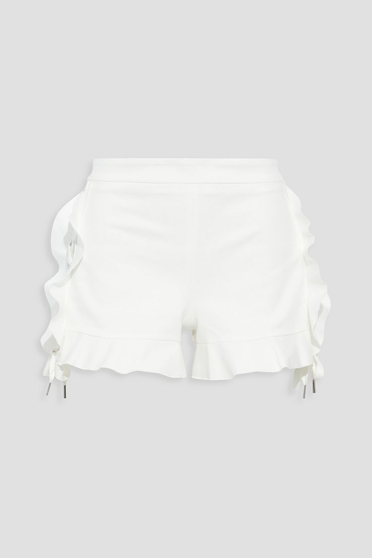 REDVALENTINO Lace-up ruffle-trimmed cotton-blend shorts | THE OUTNET